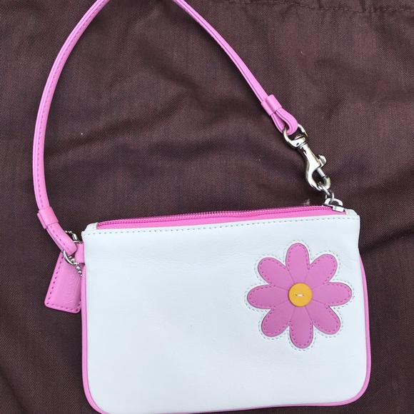 Coach | Accessories | Vintage Coach Leather Flower White Pink Wristlet ...